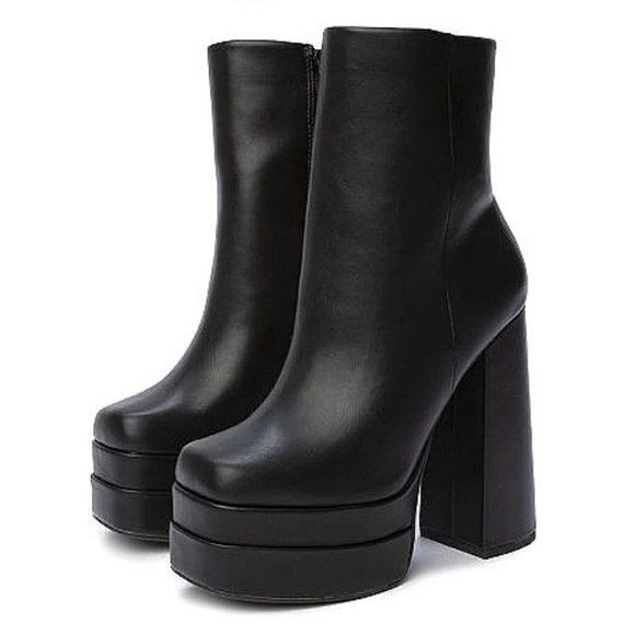 Shoes | New Black Platform Chunky Heel Ankle Boots Booties | Poshmark